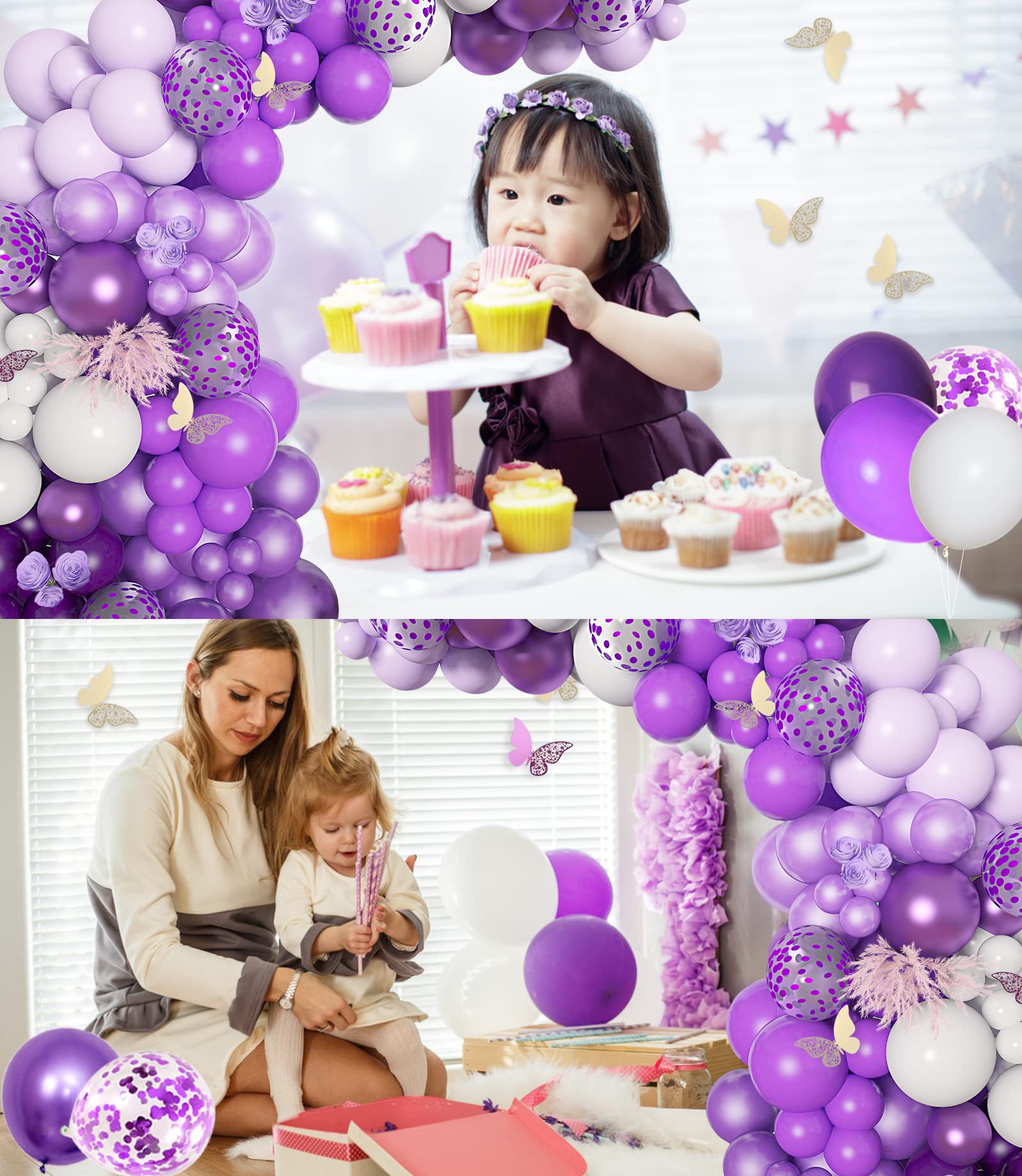 152Pcs Purple Balloons Garland Arch Kit White Purple Confetti Latex Metallic Balloons with Paper Butterfly for Wedding Engagement Mothers Day Purple Butterfly Birthday Party Decorations Supplies