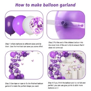 152Pcs Purple Balloons Garland Arch Kit White Purple Confetti Latex Metallic Balloons with Paper Butterfly for Wedding Engagement Mothers Day Purple Butterfly Birthday Party Decorations Supplies