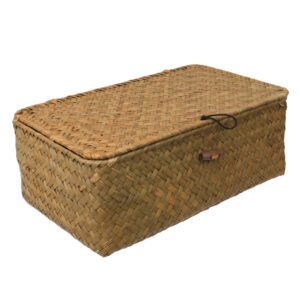 cabilock wicker woven storage bin basket with lid makeup case organizer small basket storage baskets with lids decorative makeup organizer for drawer woven baskets tissue box wooden rattan