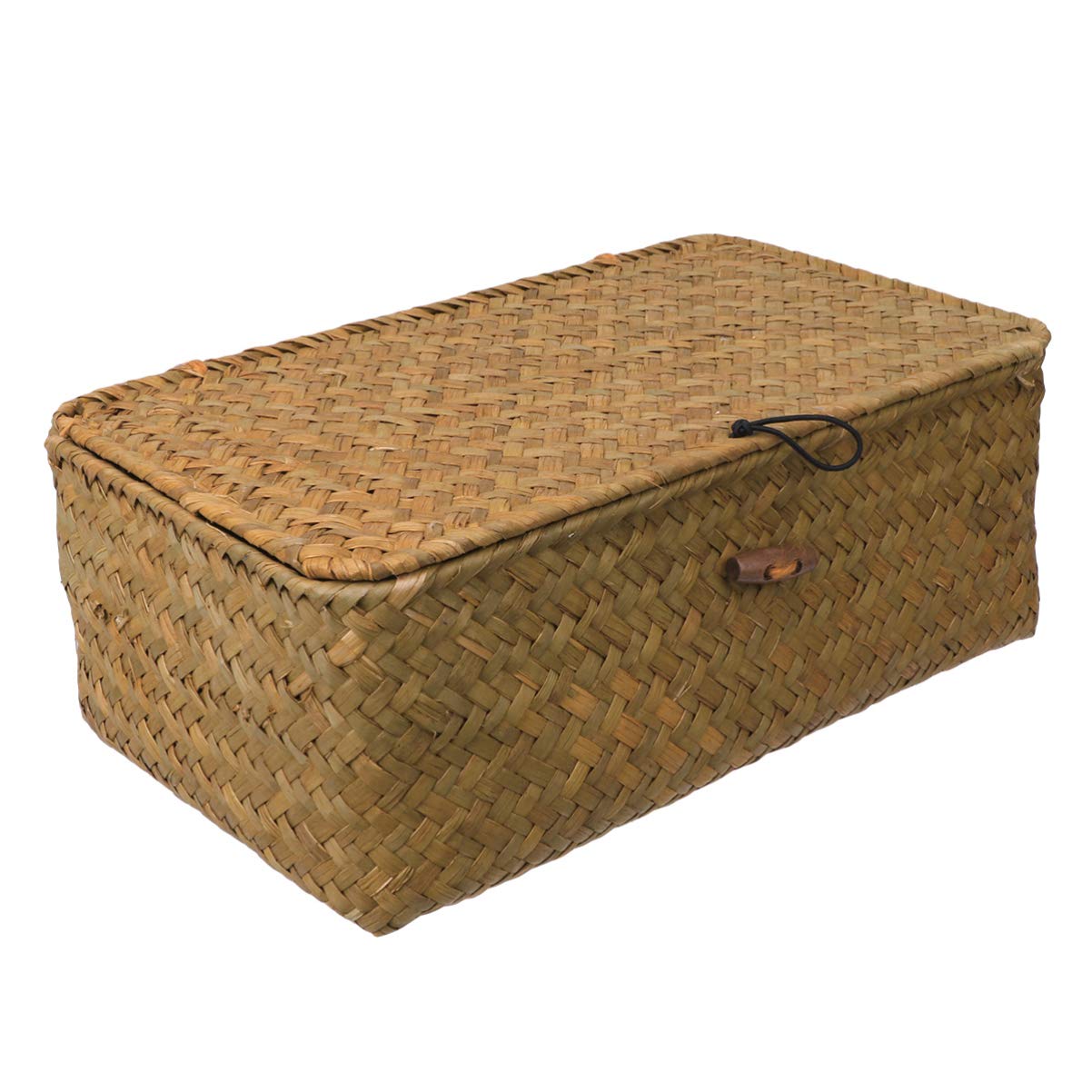 Cabilock Wicker Woven Storage Bin Basket with Lid Makeup Case Organizer Small Basket Storage Baskets with Lids Decorative Makeup Organizer for Drawer Woven Baskets Tissue Box Wooden Rattan