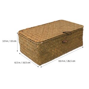 Cabilock Wicker Woven Storage Bin Basket with Lid Makeup Case Organizer Small Basket Storage Baskets with Lids Decorative Makeup Organizer for Drawer Woven Baskets Tissue Box Wooden Rattan