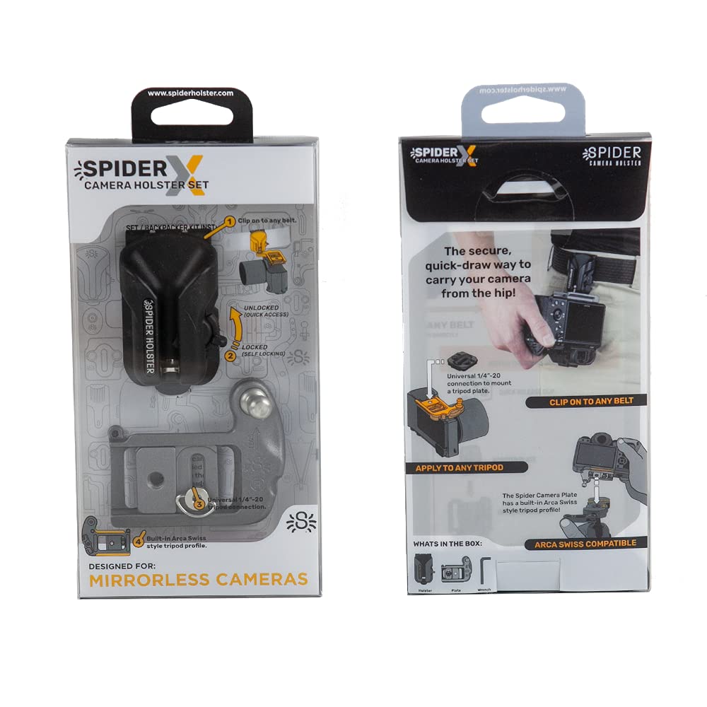 Spider Holster – Spider X Camera Holster Set for Carrying a Professional Mirrorless Camera with Included Clip-On Self-Locking Camera Holster – Compatible with Any Belt