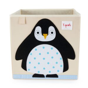 3 Sprouts 13 Inch Square Kids Foldable Fabric Arctic Penguin and Orange Tiger Storage Cube Soft Toy Bins