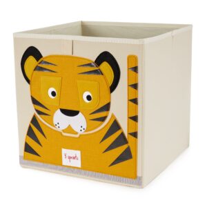 3 Sprouts 13 Inch Square Kids Foldable Fabric Arctic Penguin and Orange Tiger Storage Cube Soft Toy Bins