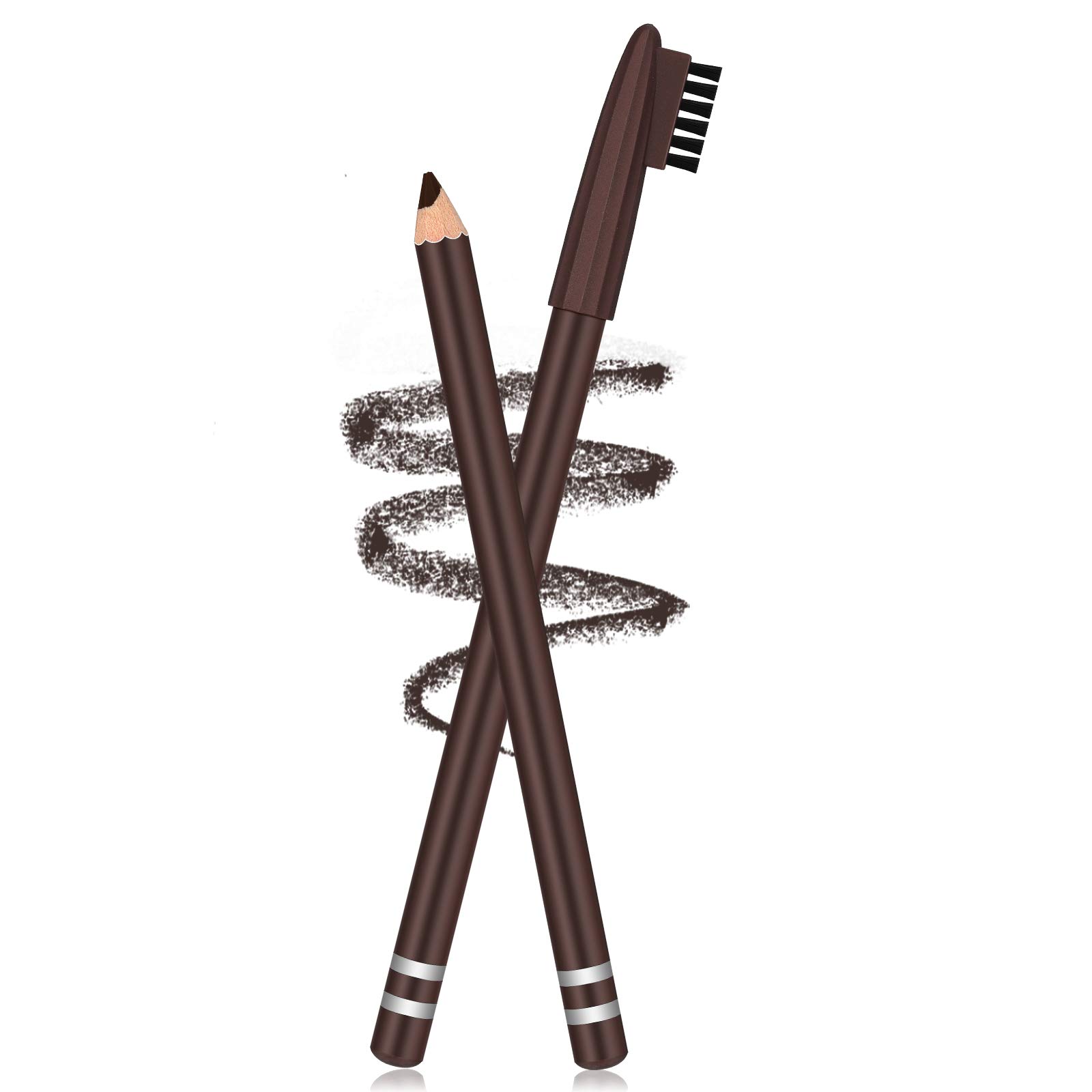 2 Packs Eyebrow Pencils with Soft Brush 2-in-1 Long-lasting Water-proof Sweat-proof Brow Pencil and Brow Brush Eyebrow Shaping and Filling Pencil Makeup Tool (Dark Brown)