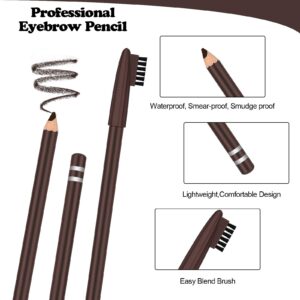 2 Packs Eyebrow Pencils with Soft Brush 2-in-1 Long-lasting Water-proof Sweat-proof Brow Pencil and Brow Brush Eyebrow Shaping and Filling Pencil Makeup Tool (Dark Brown)