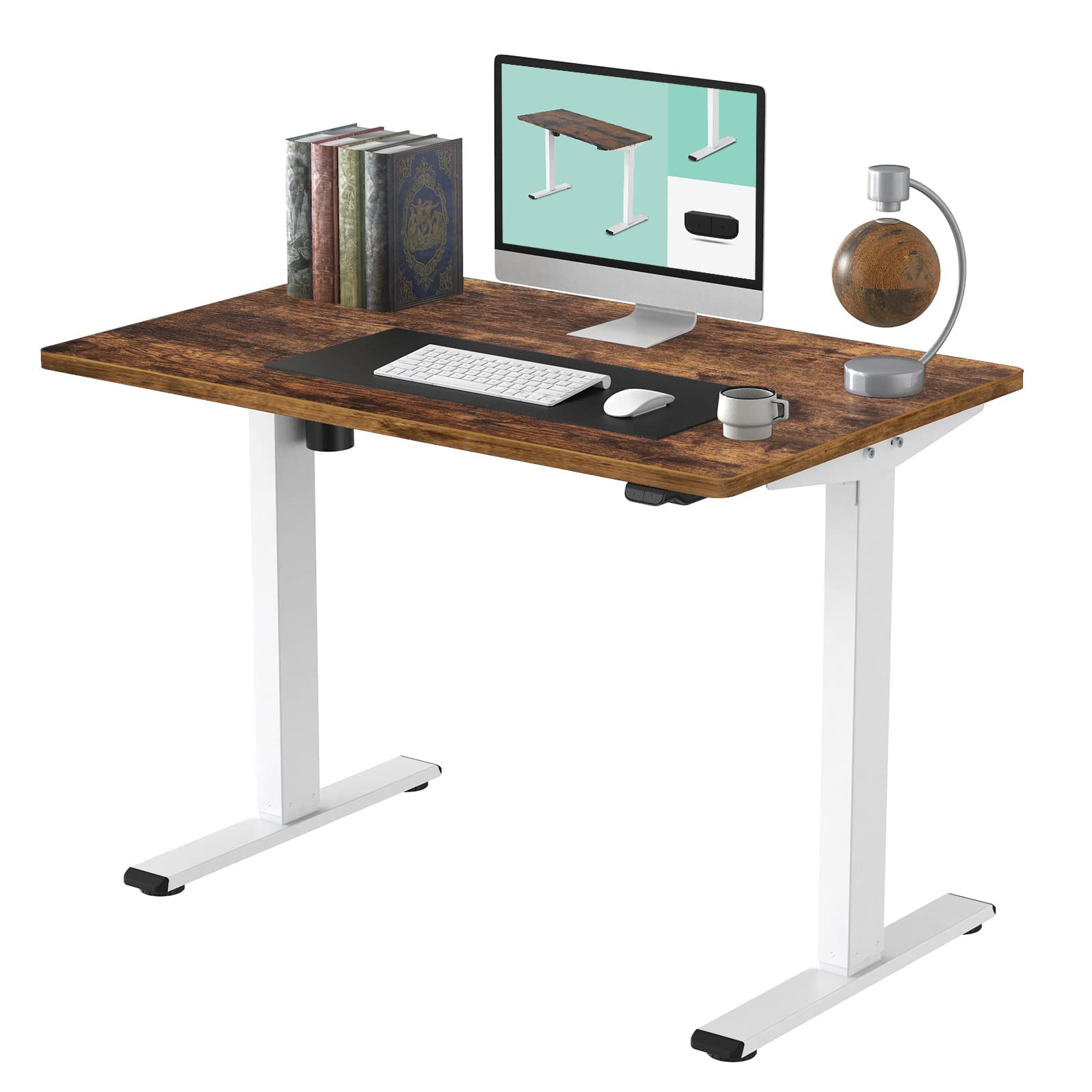 FLEXISPOT Electric Standing Desk Height Adjustable Desk, 48 x 30 Inches Sit Stand Desk Home Office Workstation Stand up Desk (White Frame + 48 in Rustic Brown Top, 2 Packages)