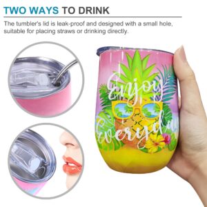 NymphFable 12oz Pineapple Tropical Cup Wine Tumbler with Straw and Lid Insulated Wine Glass Stainless Steel Double Wall