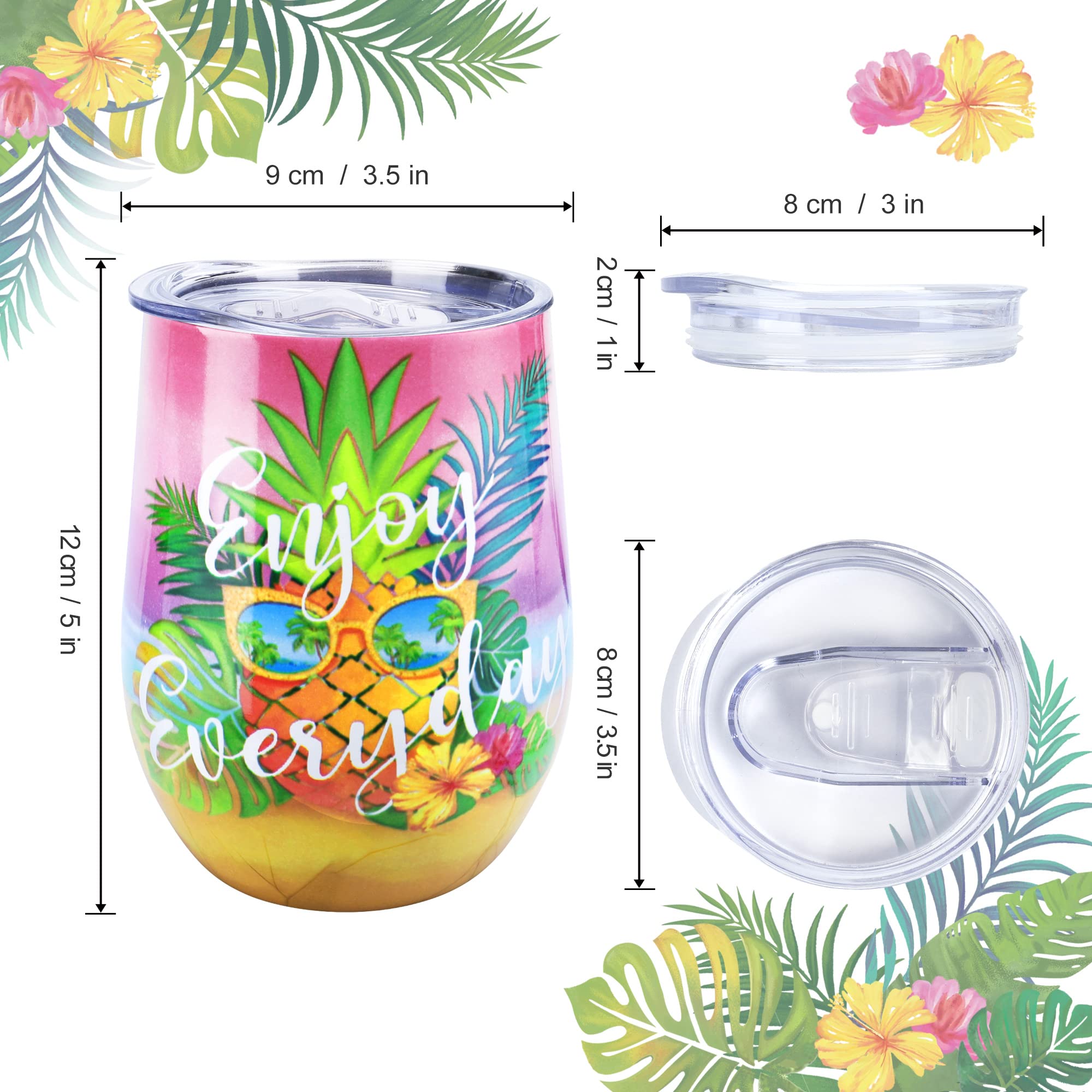 NymphFable 12oz Pineapple Tropical Cup Wine Tumbler with Straw and Lid Insulated Wine Glass Stainless Steel Double Wall