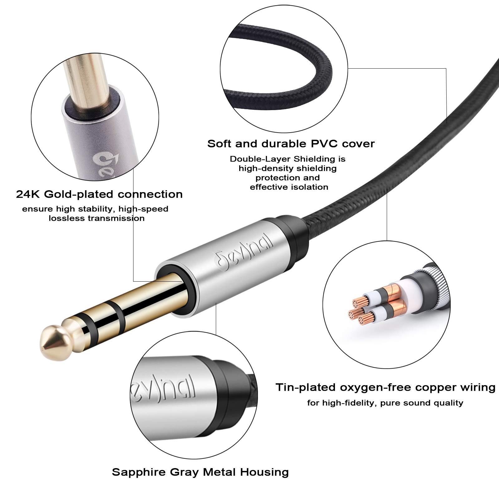 Devinal 1/4 inch to 3.5mm Female Long Headphone Extension Cable, 6.35mm to 3.5mm (1/8" inch) Female TRS Adapter, Quarter inch to Minijack Female Stereo Cord Converter Connector 10 feet/ 3M