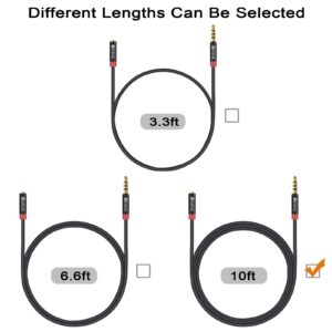 Devinal 3.5mm TRRS Headphone Extension Cable, 1/8" inch Female 4-Pole to Male Extension Cord, Mini-Jack Aux Stereo Audio Connector 10Ft/3M (2 Pack)