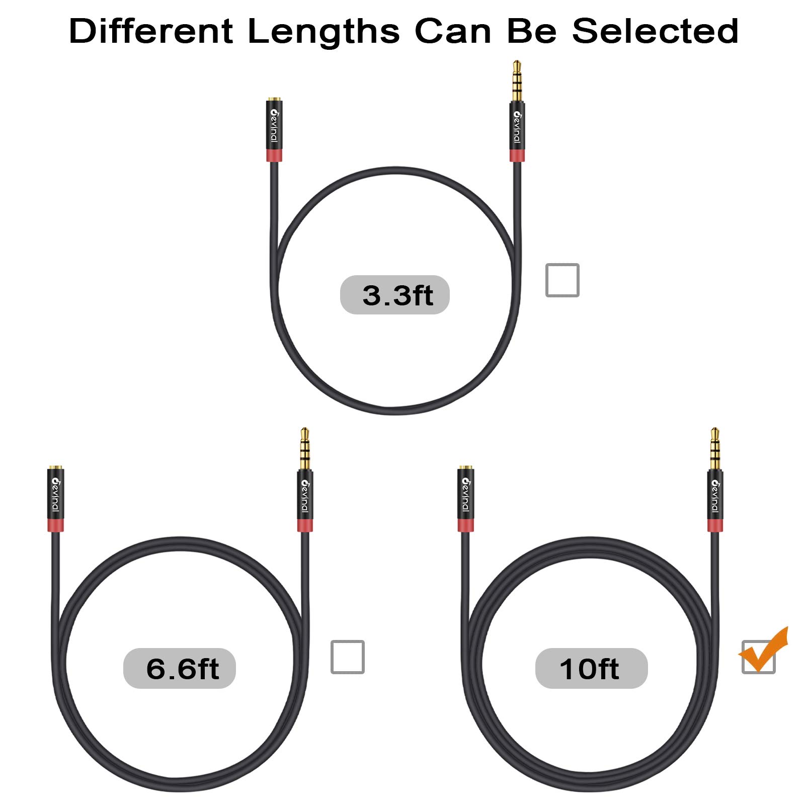 Devinal 3.5mm TRRS Headphone Extension Cable, 1/8" inch Female 4-Pole to Male Extension Cord, Mini-Jack Aux Stereo Audio Connector 10Ft/3M (2 Pack)