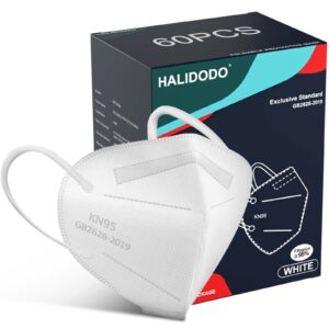 halidodo 60 packs kn95 face mask, 5-ply comfortable filter safety mask, protective face cover mask (white)