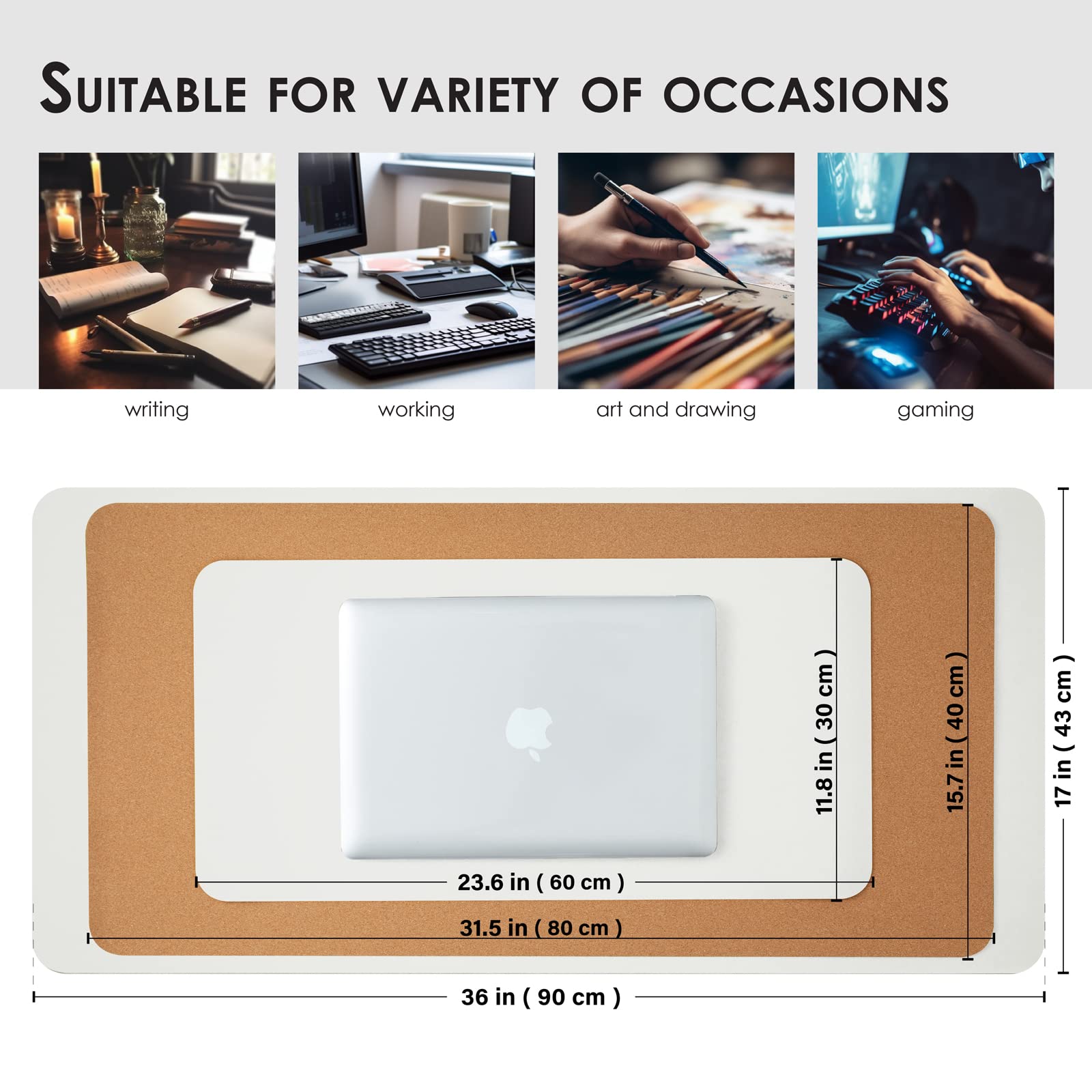 Cork Desk Mat - Dual-Sided Desk Pad for Office and Home - Desk Organization and Accessories - Ideal for Large Mouse Pad and Desk Mats on Top of Desks(White,31.5"x 15.7")