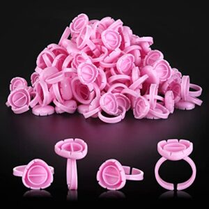 glue rings for eyelash extensions glue rings pretty memory 100pcs smart lash rings blooming eyelash glue holder volume fanning cup for lash extension supplies, pink