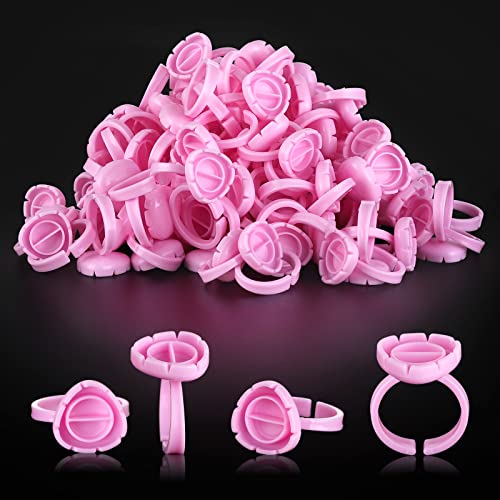 Glue Rings for Eyelash Extensions Glue Rings Pretty memory 100PCS Smart Lash Rings Blooming Eyelash Glue Holder Volume Fanning Cup for Lash Extension Supplies, Pink