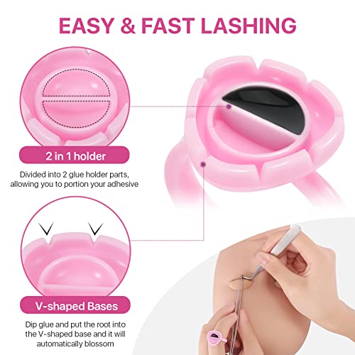 Glue Rings for Eyelash Extensions Glue Rings Pretty memory 100PCS Smart Lash Rings Blooming Eyelash Glue Holder Volume Fanning Cup for Lash Extension Supplies, Pink