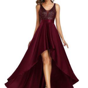 Ever-Pretty Women's V Neck A-line High-Low Party Dress Long Evening Dress Burgundy US4