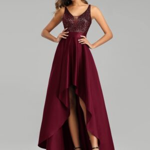 Ever-Pretty Women's V Neck A-line High-Low Party Dress Long Evening Dress Burgundy US4