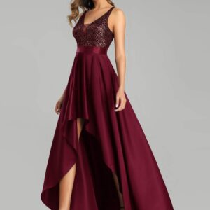 Ever-Pretty Women's V Neck A-line High-Low Party Dress Long Evening Dress Burgundy US4