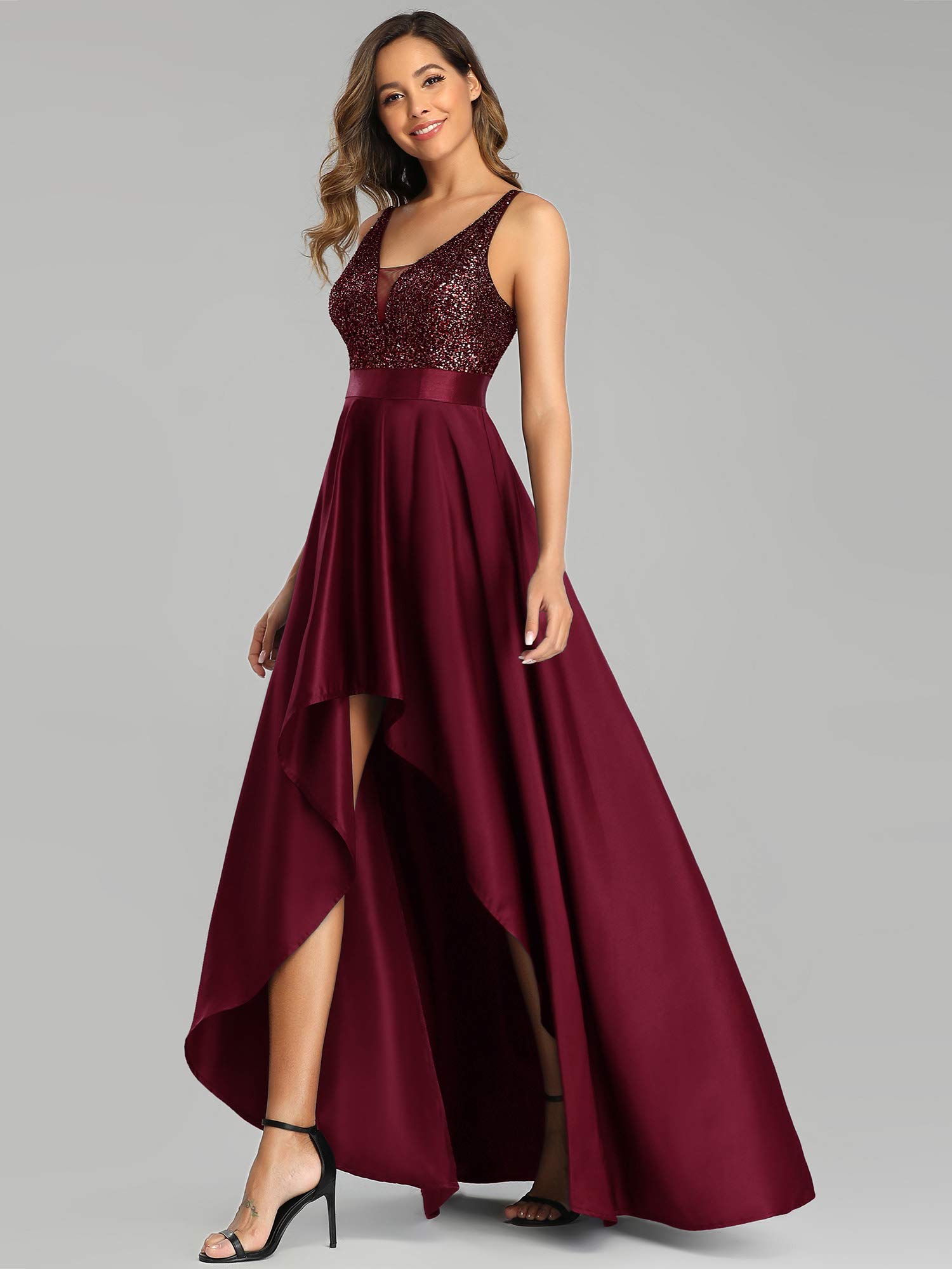 Ever-Pretty Women's V Neck A-line High-Low Party Dress Long Evening Dress Burgundy US4