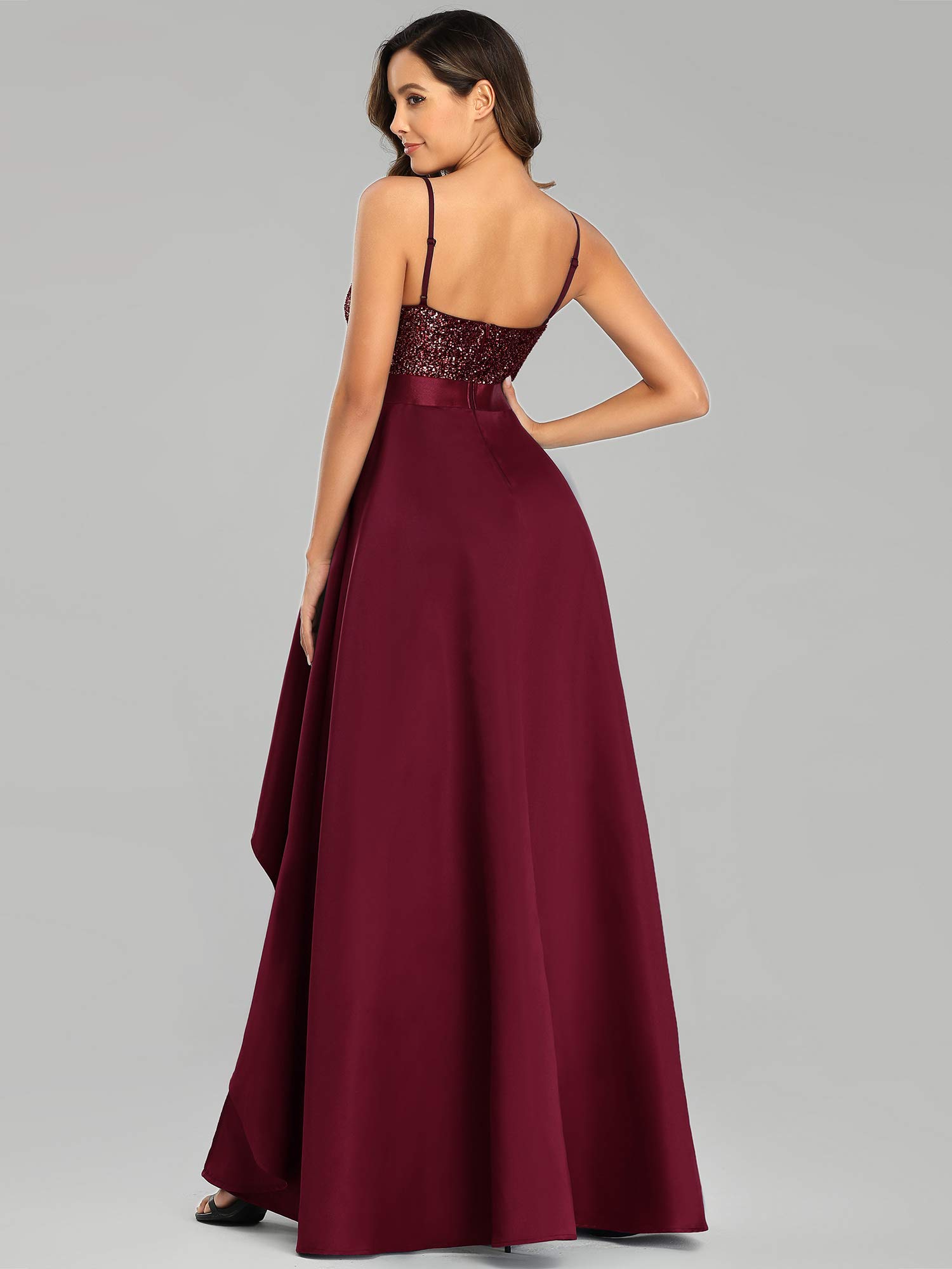 Ever-Pretty Women's V Neck A-line High-Low Party Dress Long Evening Dress Burgundy US4