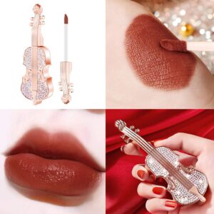 Gireatick Long Lasting Matte lipstick in Velvety Red, Unique Violin Appearance Design, Waterproof Durable Mist Liquid Lipstick with Gift Box