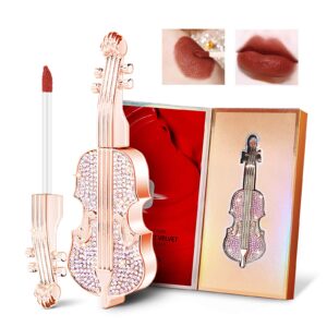 Gireatick Long Lasting Matte lipstick in Velvety Red, Unique Violin Appearance Design, Waterproof Durable Mist Liquid Lipstick with Gift Box