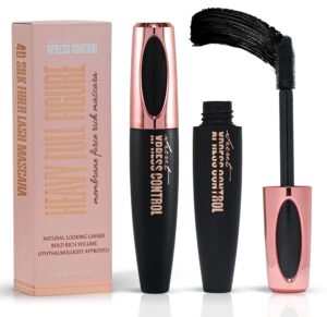 secret xpress control 4d silk fiber lash mascara, lengthening and thick, volume, long lasting, smudge-proof, all day full, long, thick, smudge-proof eyelashes