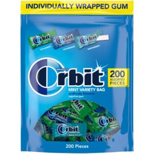 orbit peppermint, spearmint, & wintermint assorted sugar free chewing gum bulk pack, 13.4 oz 200-piece bag