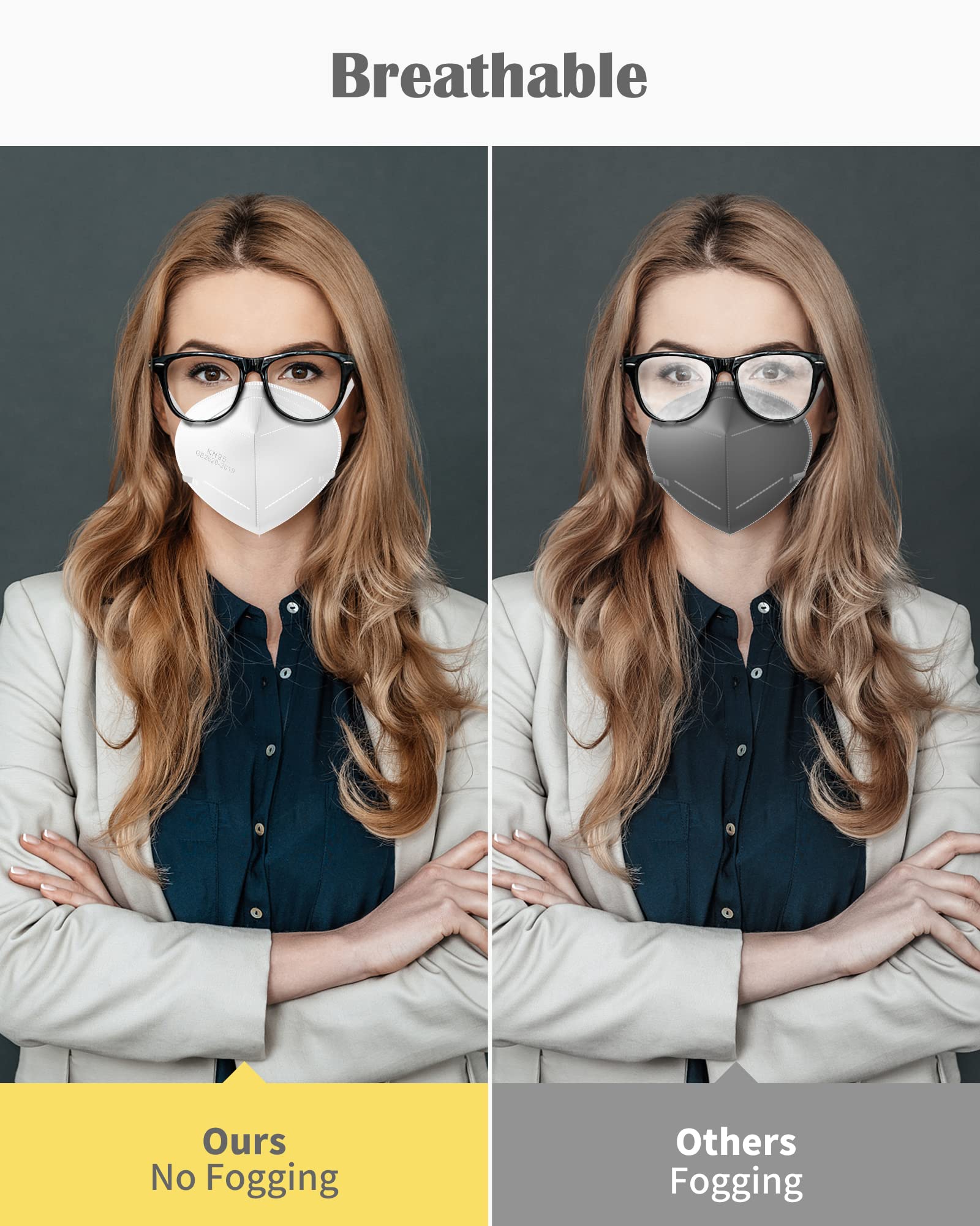 YUIKIO KN95 Face Masks, 60 Pack KN95 Masks for Adults, 5 Layers Masks Disposable KN95 Safety Mask Against PM2.5 Breathable KN95 Mask, Filter Efficiency≥95% (White)