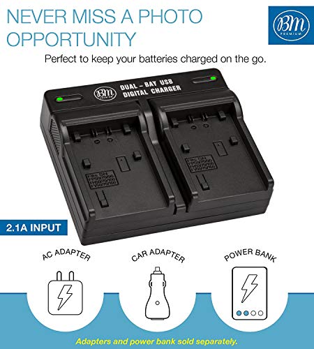 BM Premium 2 NP-FV100A High Capacity Batteries and Dual Bay Charger for Sony FDR-AX30 FDR-AX33 AX53 FDR-AX700 FDR-AX100 FDR-AX35 HXR-MC50 HXR-MC88 HX-RNX80 PXW-Z90V NEX-VG20 VG30 NEX-VG900 Camcorders