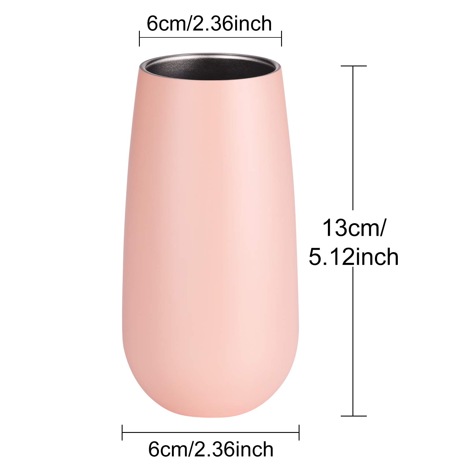 Maxdot 6 Pieces Stemless Champagne Flutes Double-insulated Champagne Tumbler with Lips, 6 OZ Stainless Steel Unbreakable Cocktail Cups for Coffee Wine Glass Tumbler (Pink)