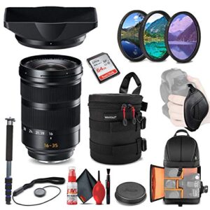 leica super-vario-elmar-sl 16-35mm f/3.5-4.5 asph. lens (11177) + 64gb memory card + padded lens case + filter kit + backpack + full size monopod + cleaning set + cap keeper + hand strap