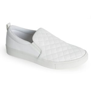 j. adams glimmer sneakers for women - casual glam slip on walking shoes - white quilted vegan leather - 6