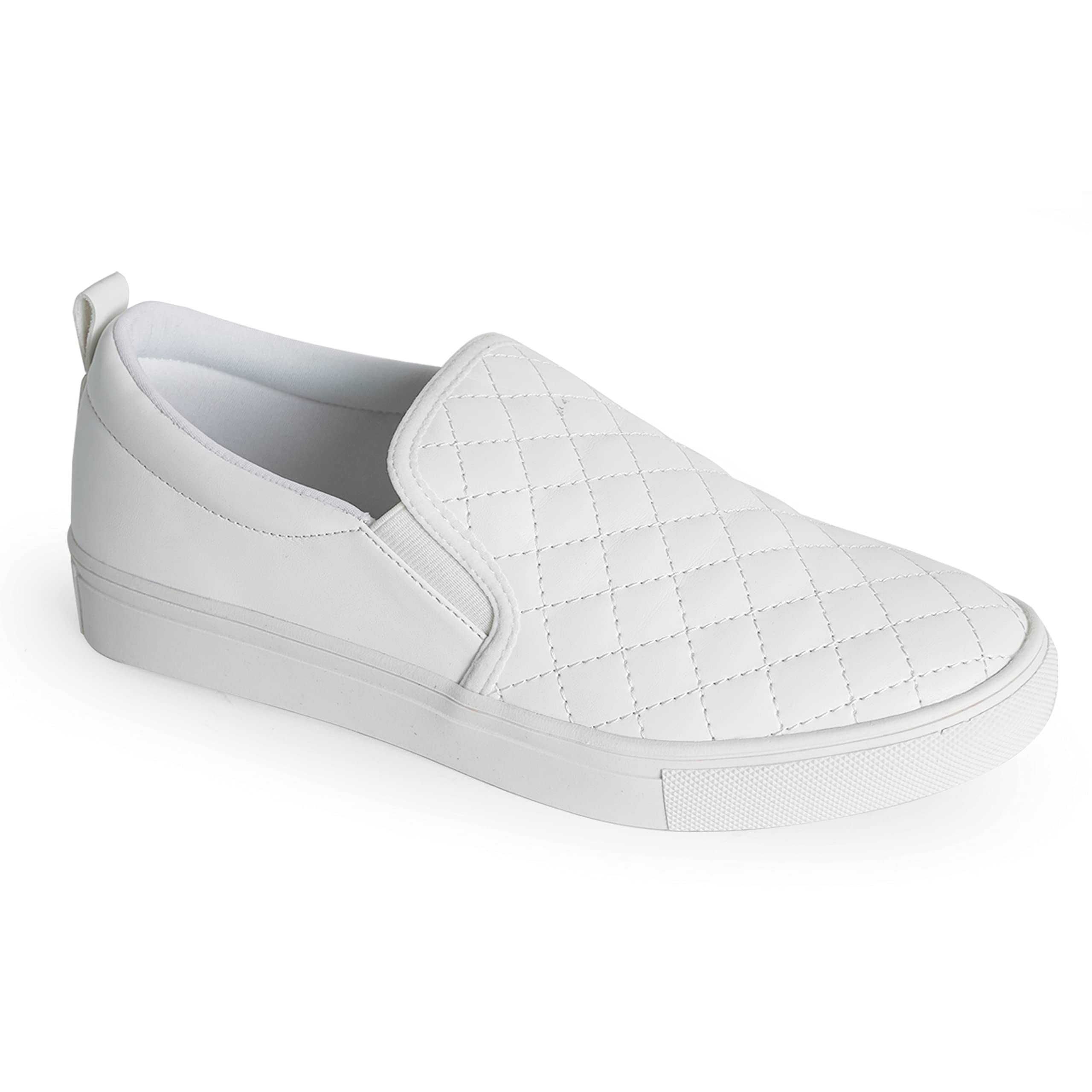 J. Adams Glimmer Sneakers for Women - Casual Glam Slip On Walking Shoes - White Quilted Vegan Leather - 6