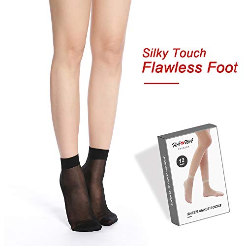 12 Pack Women's Ankle Nylon Silky Socks, High Sheer Stockings for Women, Girls, Office, Home