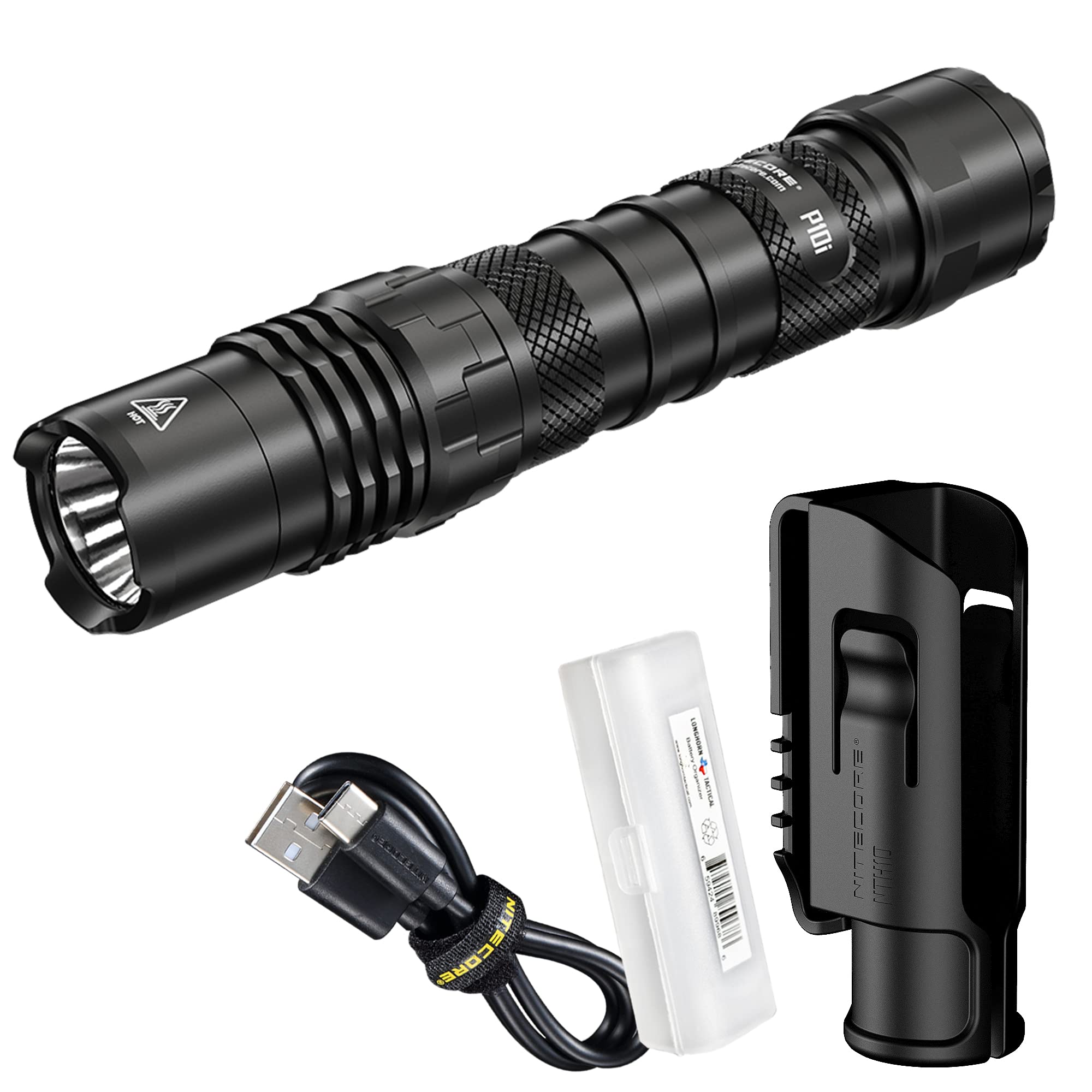 Nitecore P10i 1800 Lumen USB-C Rechargeable Tactical Flashlight, Strobe Ready with LumenTac Organizer