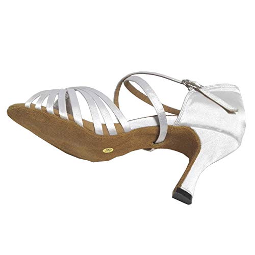 Elisha Dance Shoe Women's Classic Latin Sandals Open Toe Ballroom Salsa Socials Party Dancing Shoes Slotted Strap Suede Sole More Colors (White, Numeric_8)