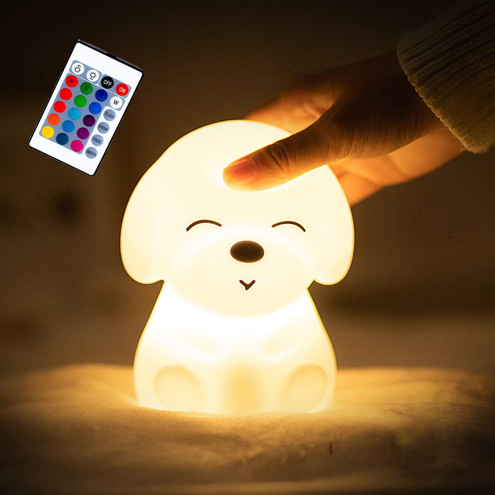 Kids Night Light, Remote Control Soft Silicone Puppy Dog Night Lamp Baby Nursery Night Lights Rechargeable, Color Changing Bedside Night Light for Children Infant Toddler Teen Girls Boys with Timer