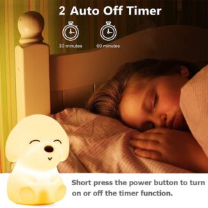 Kids Night Light, Remote Control Soft Silicone Puppy Dog Night Lamp Baby Nursery Night Lights Rechargeable, Color Changing Bedside Night Light for Children Infant Toddler Teen Girls Boys with Timer