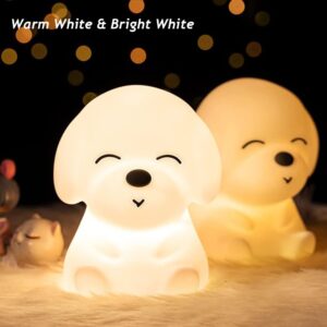 Kids Night Light, Remote Control Soft Silicone Puppy Dog Night Lamp Baby Nursery Night Lights Rechargeable, Color Changing Bedside Night Light for Children Infant Toddler Teen Girls Boys with Timer