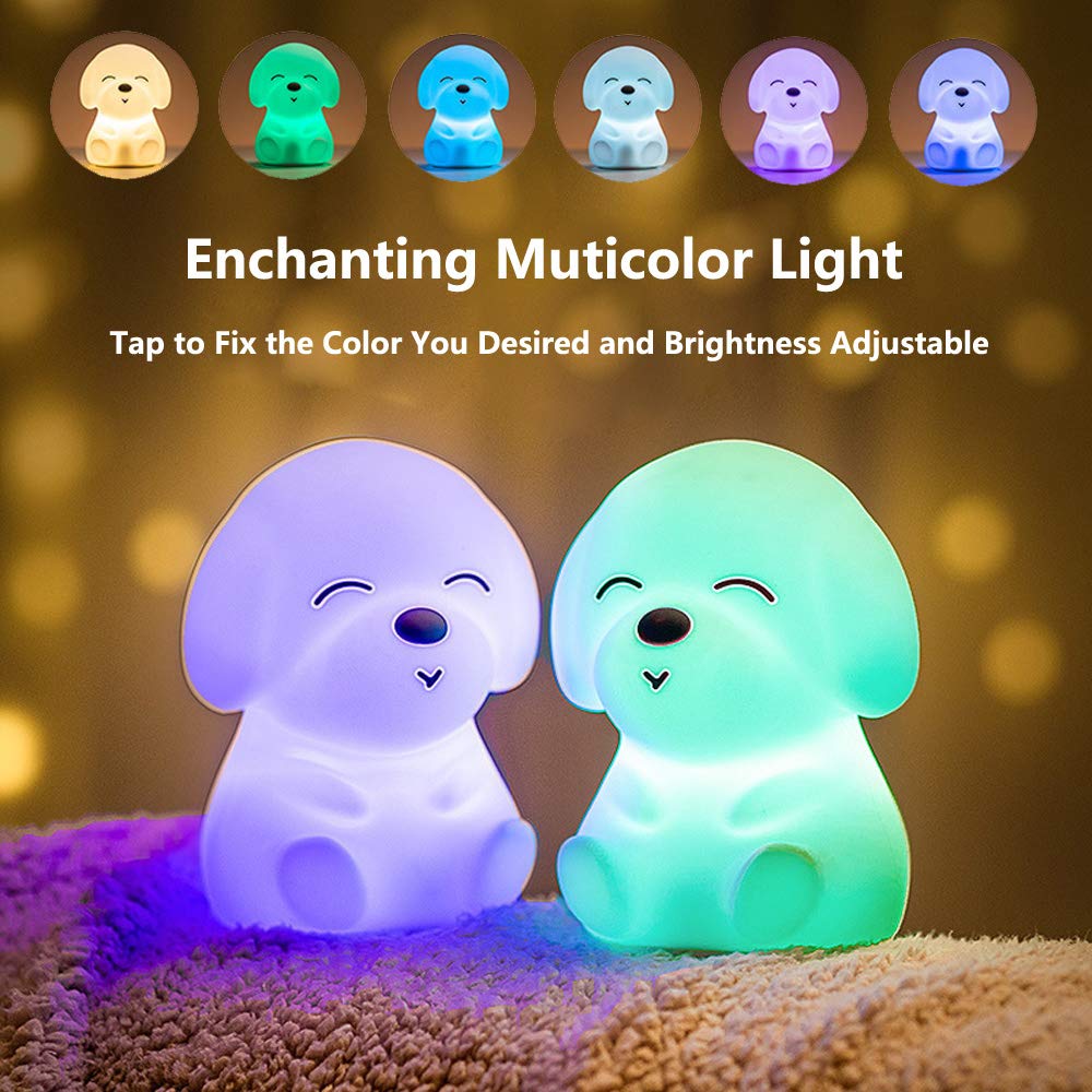 Kids Night Light, Remote Control Soft Silicone Puppy Dog Night Lamp Baby Nursery Night Lights Rechargeable, Color Changing Bedside Night Light for Children Infant Toddler Teen Girls Boys with Timer