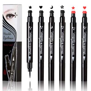 newbang double-sided headed liquid stamp eyeliner pen, pencil with eye makeup stamp waterproof double sided long lasting seal eye-liner stencils long-lasting tattoo makeup(6in1)