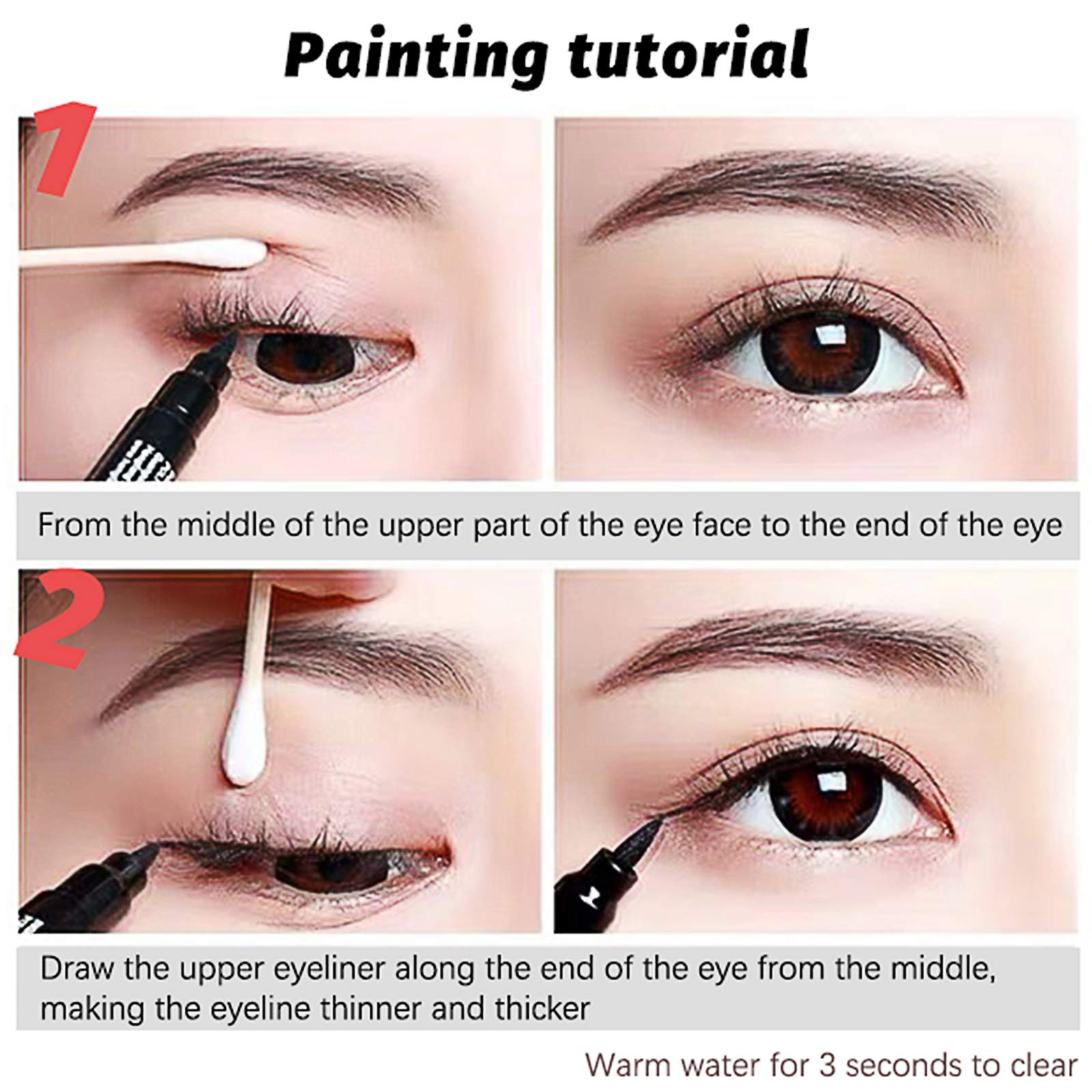 NewBang Double-sided headed Liquid Stamp Eyeliner Pen, Pencil with Eye Makeup Stamp Waterproof Double Sided Long Lasting Seal Eye-liner Stencils Long-Lasting Tattoo Makeup(6in1)