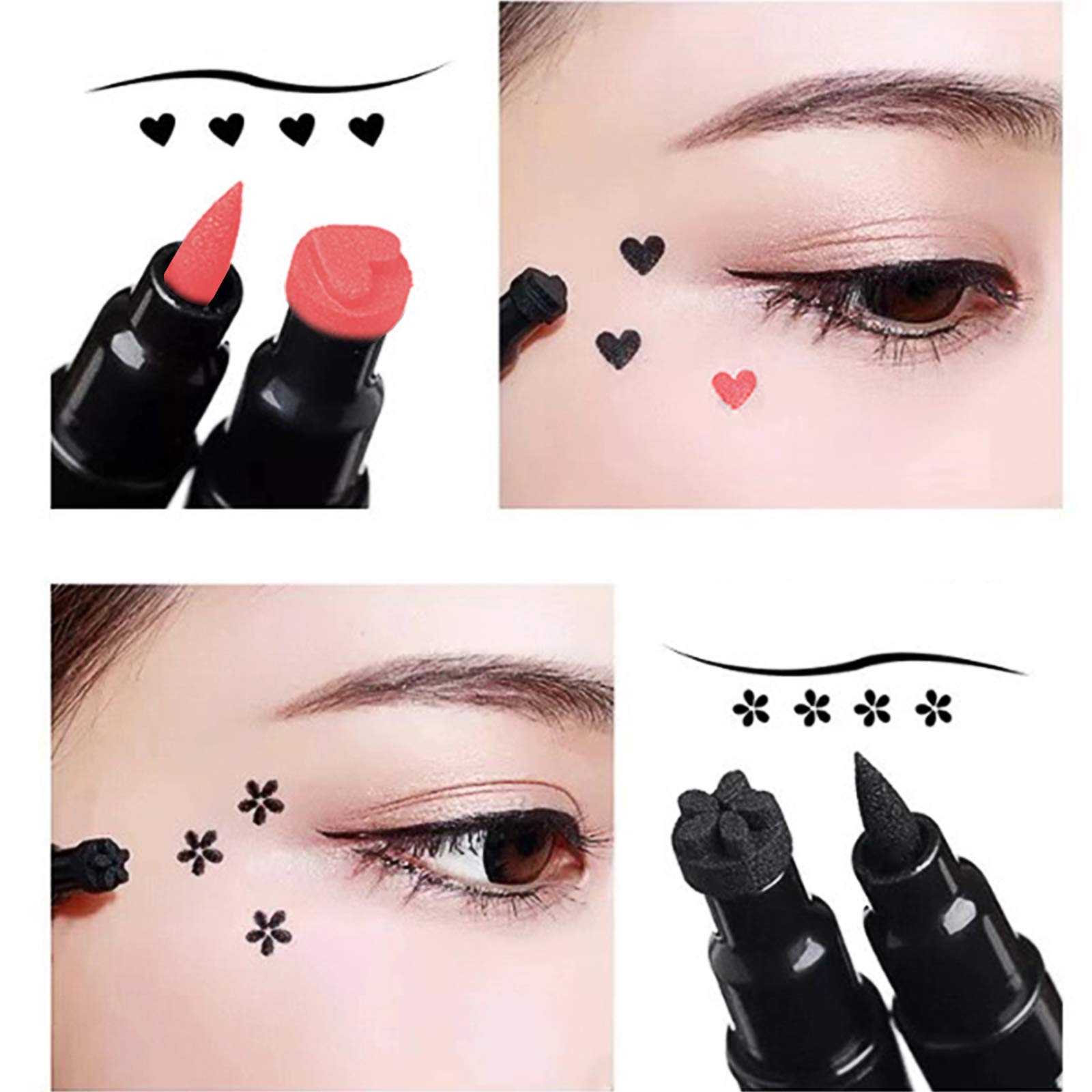 NewBang Double-sided headed Liquid Stamp Eyeliner Pen, Pencil with Eye Makeup Stamp Waterproof Double Sided Long Lasting Seal Eye-liner Stencils Long-Lasting Tattoo Makeup(6in1)