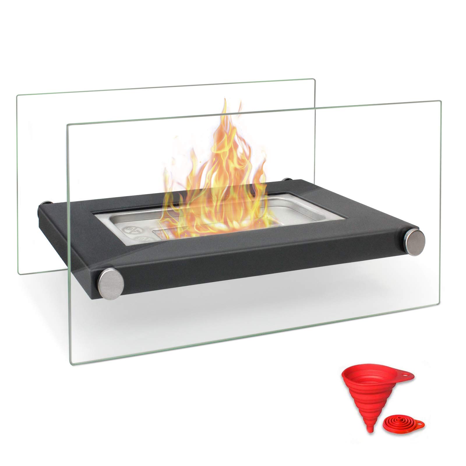 BRIAN & DANY Tabletop Fire Pit, Portable Rectangle Table Top Firepit with 2 Glass Panels, Black Ethanol Tabletop Fireplace for Indoor & Outdoor