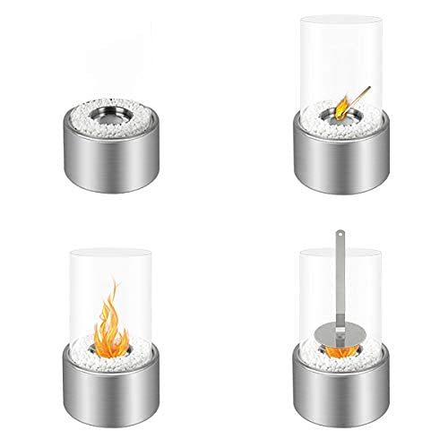 BRIAN & DANY Tabletop Fire Pit, Mini Portable Table Top Firepit Bowl, Ethanol Tabletop Fireplace for Indoor & Outdoor, Silver