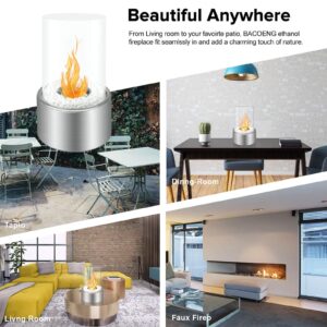 BRIAN & DANY Tabletop Fire Pit, Mini Portable Table Top Firepit Bowl, Ethanol Tabletop Fireplace for Indoor & Outdoor, Silver