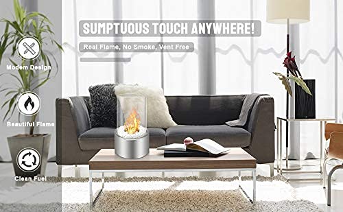 BRIAN & DANY Tabletop Fire Pit, Mini Portable Table Top Firepit Bowl, Ethanol Tabletop Fireplace for Indoor & Outdoor, Silver